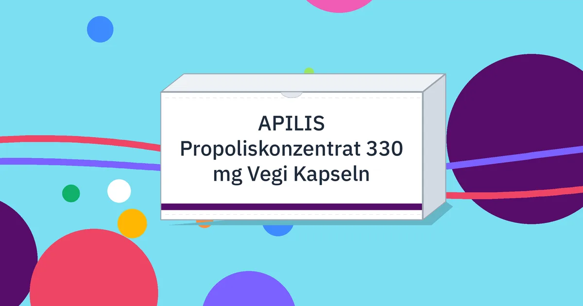 Symbolbild: Packung mit der Aufschrift APILIS Propoliskonzentrat 330 mg Vegi Kapseln (PZN 15245368) – Verfügbarkeit und Bezug in Apotheken in Frankfurt am Main