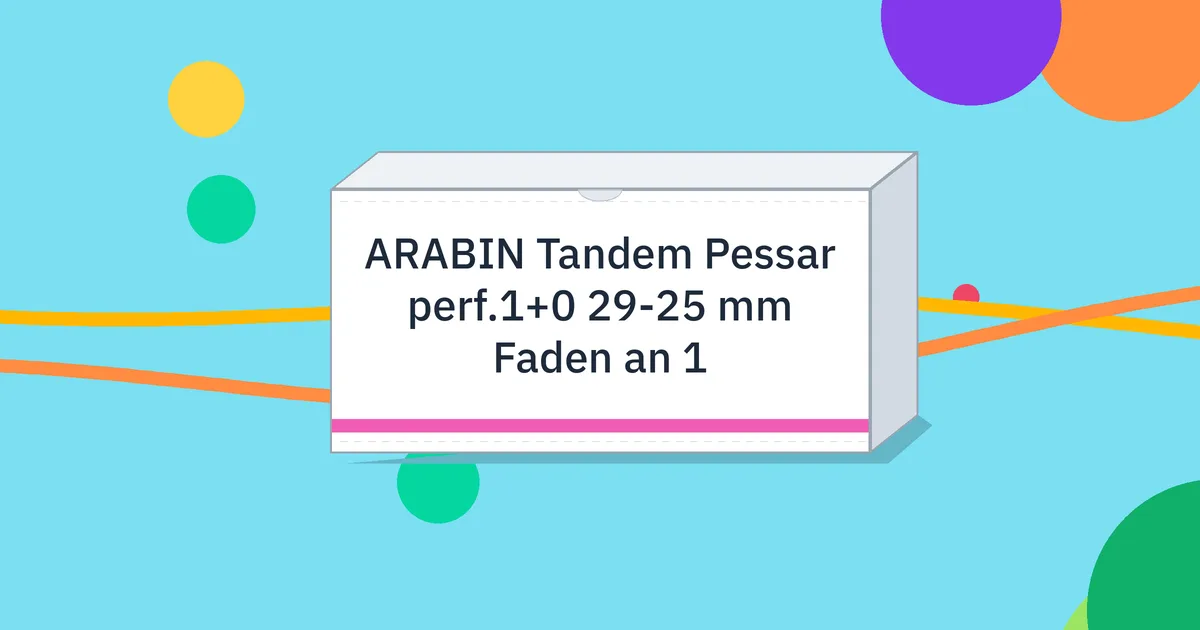 Symbolbild: Packung mit der Aufschrift ARABIN Tandem Pessar perf.1+0 29-25 mm Faden an 1 (PZN 16928106) – Verfügbarkeit und Bezug in Apotheken in Frankfurt am Main