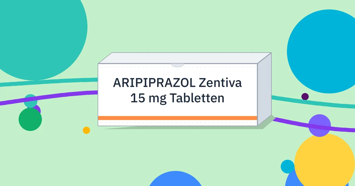 Symbolbild: Packung mit der Aufschrift ARIPIPRAZOL Zentiva 15 mg Tabletten (PZN 16743507) – Verfügbarkeit und Bezug in Apotheken in Frankfurt am Main