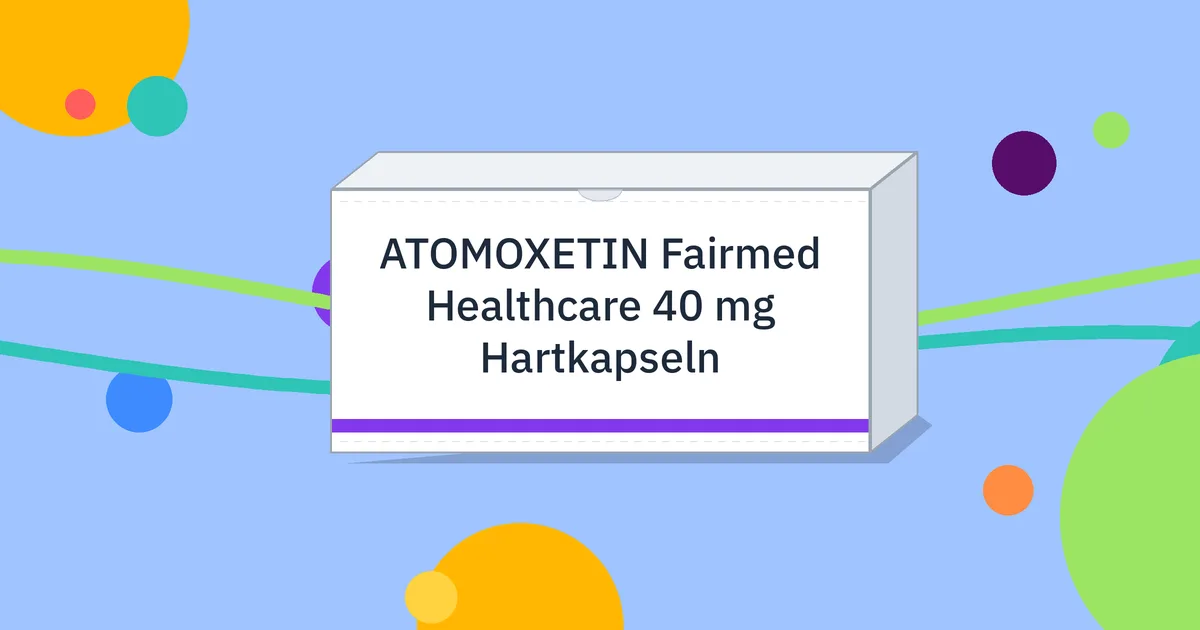 Symbolbild: Packung mit der Aufschrift ATOMOXETIN Fairmed Healthcare 40 mg Hartkapseln (PZN 16581536) – Verfügbarkeit und Bezug in Apotheken in Frankfurt am Main