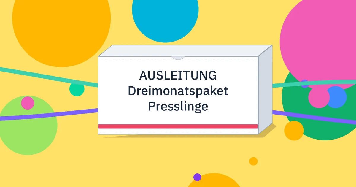 Symbolbild: Packung mit der Aufschrift AUSLEITUNG Dreimonatspaket Presslinge (PZN 18883402) – Verfügbarkeit und Bezug in Apotheken in Frankfurt am Main