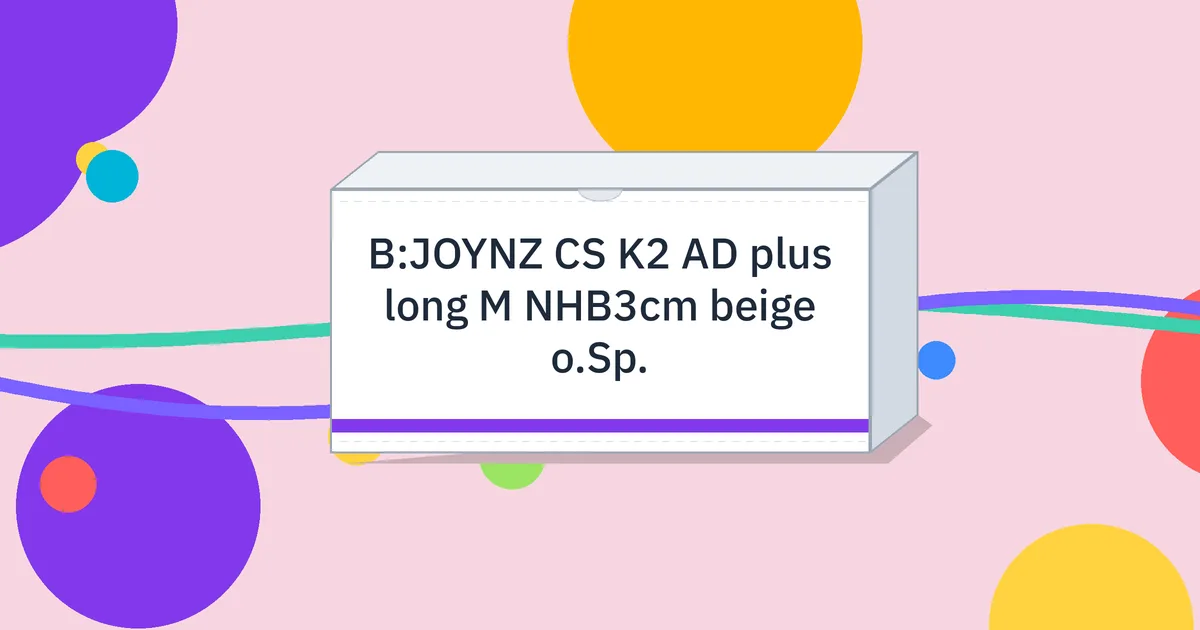 Symbolbild: Packung mit der Aufschrift B:JOYNZ CS K2 AD plus long M NHB3cm beige o.Sp. (PZN 20530415) – Verfügbarkeit und Bezug in Apotheken in Frankfurt am Main