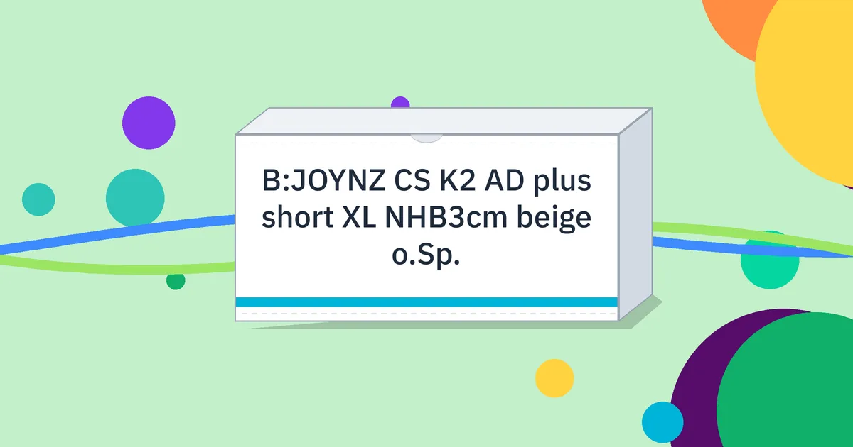 Symbolbild: Packung mit der Aufschrift B:JOYNZ CS K2 AD plus short XL NHB3cm beige o.Sp. (PZN 20527494) – Verfügbarkeit und Bezug in Apotheken in Frankfurt am Main