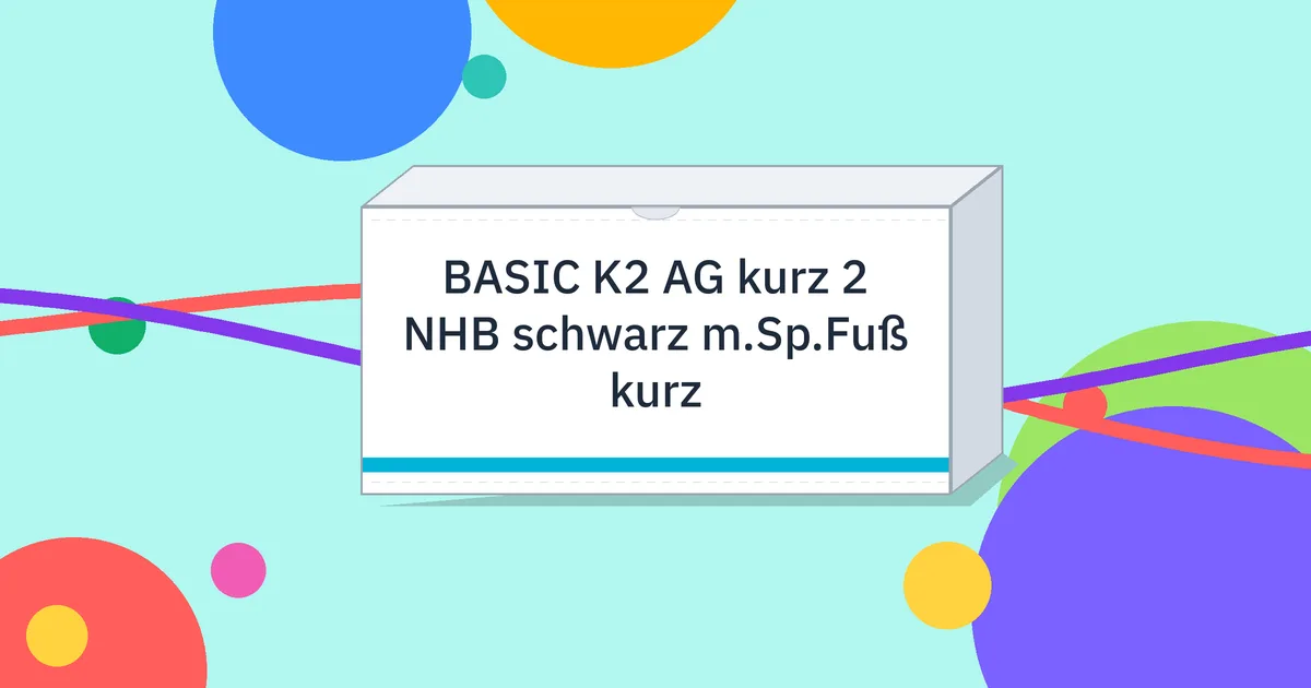 Symbolbild: Packung mit der Aufschrift BASIC K2 AG kurz 2 NHB schwarz m.Sp.Fuß kurz (PZN 20266510) – Verfügbarkeit und Bezug in Apotheken in Frankfurt am Main