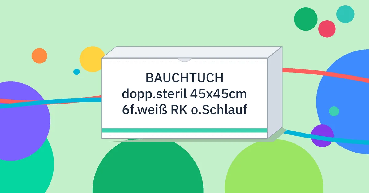 Symbolbild: Packung mit der Aufschrift BAUCHTUCH dopp.steril 45x45cm 6f.weiß RK o.Schlauf (PZN 13166239) – Verfügbarkeit und Bezug in Apotheken in Frankfurt am Main