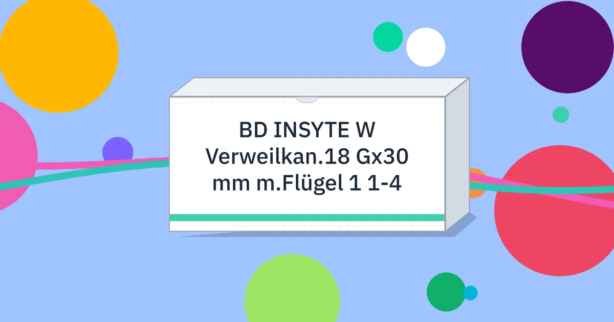 Symbolbild: Packung mit der Aufschrift BD INSYTE W Verweilkan.18 Gx30 mm m.Flügel 1 1-4 (PZN 07546423) – Verfügbarkeit und Bezug in Apotheken in Frankfurt am Main