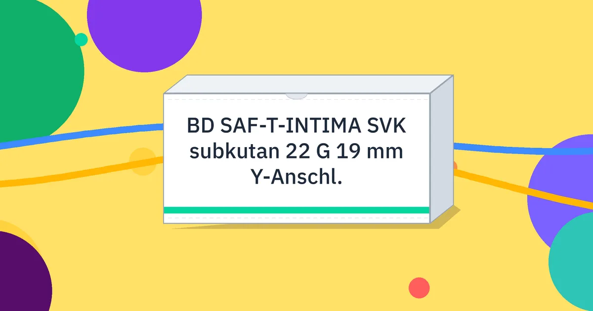 Symbolbild: Packung mit der Aufschrift BD SAF-T-INTIMA SVK subkutan 22 G 19 mm Y-Anschl. (PZN 17755174) – Verfügbarkeit und Bezug in Apotheken in Frankfurt am Main