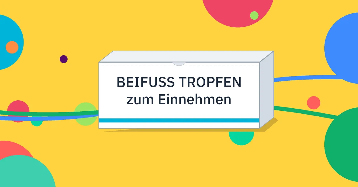 Symbolbild: Packung mit der Aufschrift BEIFUSS TROPFEN zum Einnehmen (PZN 17427292) – Verfügbarkeit und Bezug in Apotheken in Frankfurt am Main