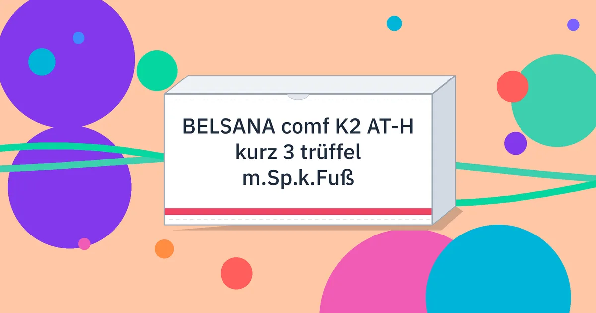 Symbolbild: Packung mit der Aufschrift BELSANA comf K2 AT-H kurz 3 trüffel m.Sp.k.Fuß (PZN 12329722) – Verfügbarkeit und Bezug in Apotheken in Frankfurt am Main