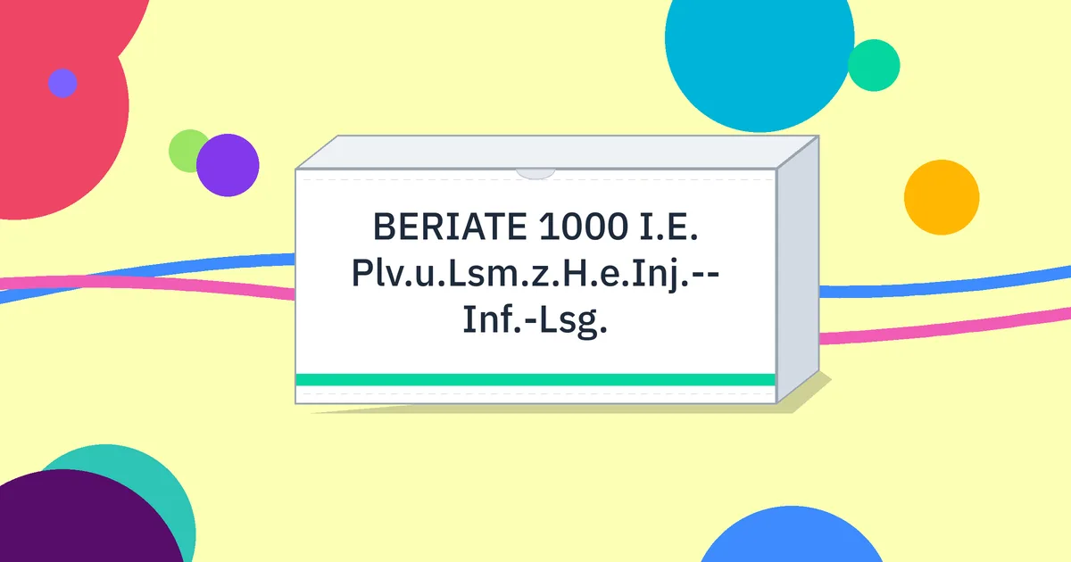 Symbolbild: Packung mit der Aufschrift BERIATE 1000 I.E. Plv.u.Lsm.z.H.e.Inj.--Inf.-Lsg. (PZN 09444916) – Verfügbarkeit und Bezug in Apotheken in Frankfurt am Main