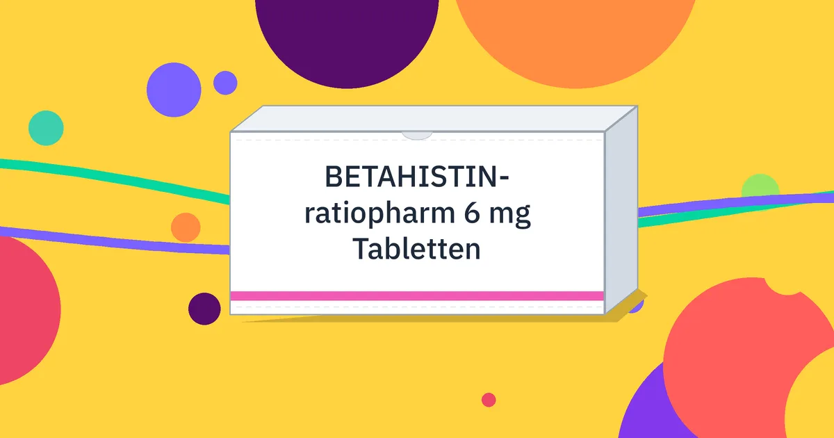 Symbolbild: Packung mit der Aufschrift BETAHISTIN-ratiopharm 6 mg Tabletten (PZN 08621138) – Verfügbarkeit und Bezug in Apotheken in Frankfurt am Main