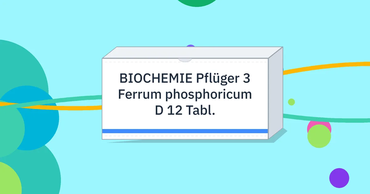 Symbolbild: Packung mit der Aufschrift BIOCHEMIE Pflüger 3 Ferrum phosphoricum D 12 Tabl. (PZN 06318861) – Verfügbarkeit und Bezug in Apotheken in Frankfurt am Main