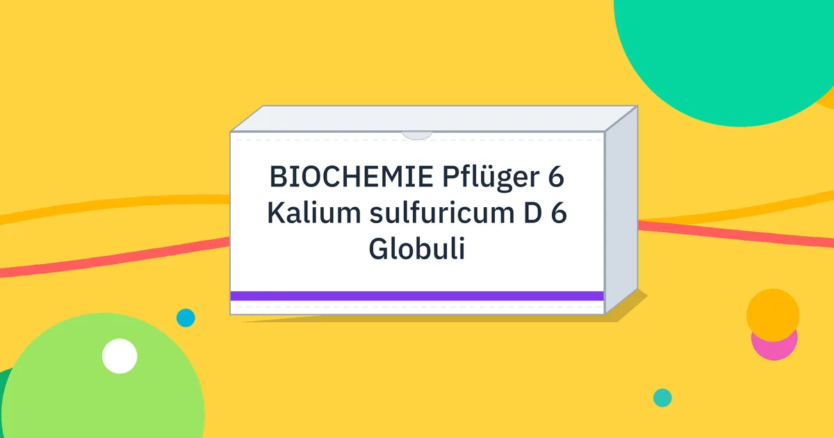 Symbolbild: Packung mit der Aufschrift BIOCHEMIE Pflüger 6 Kalium sulfuricum D 6 Globuli (PZN 17278521) – Verfügbarkeit und Bezug in Apotheken in Frankfurt am Main