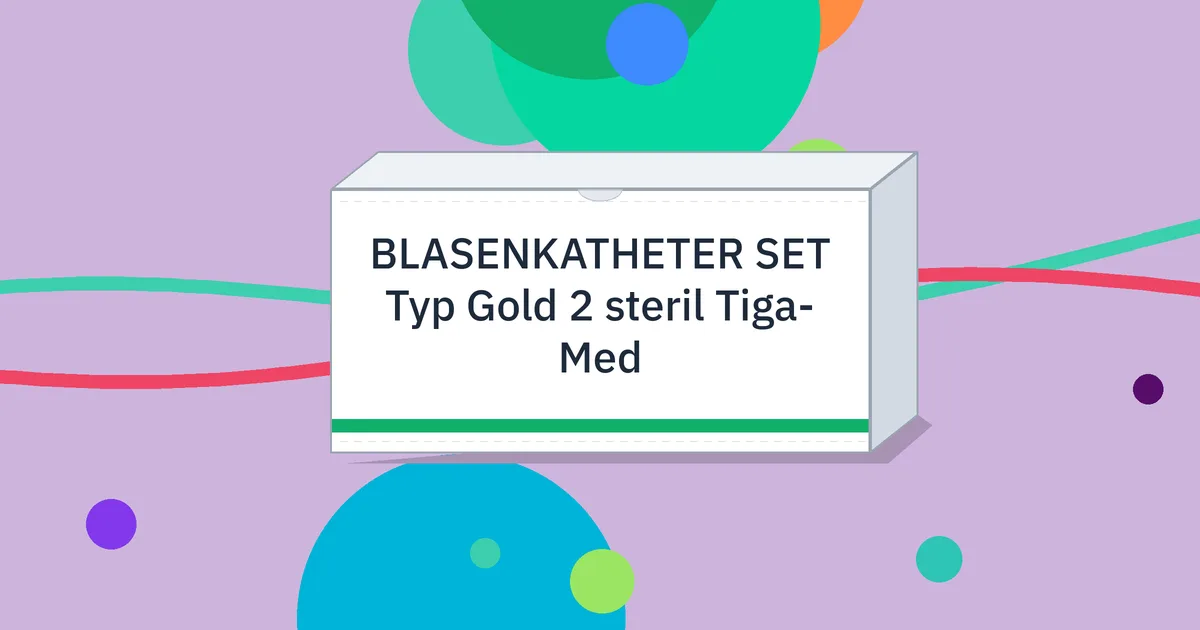 Symbolbild: Packung mit der Aufschrift BLASENKATHETER SET Typ Gold 2 steril Tiga-Med (PZN 07584168) – Verfügbarkeit und Bezug in Apotheken in Frankfurt am Main
