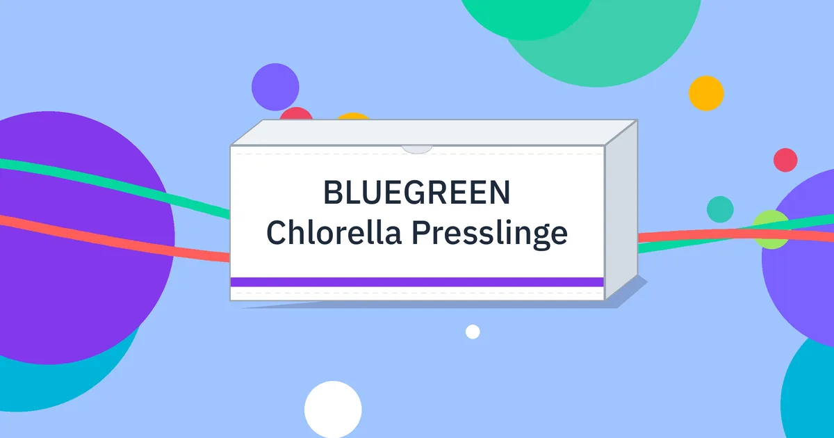 Symbolbild: Packung mit der Aufschrift BLUEGREEN Chlorella Presslinge (PZN 13592261) – Verfügbarkeit und Bezug in Apotheken in Frankfurt am Main