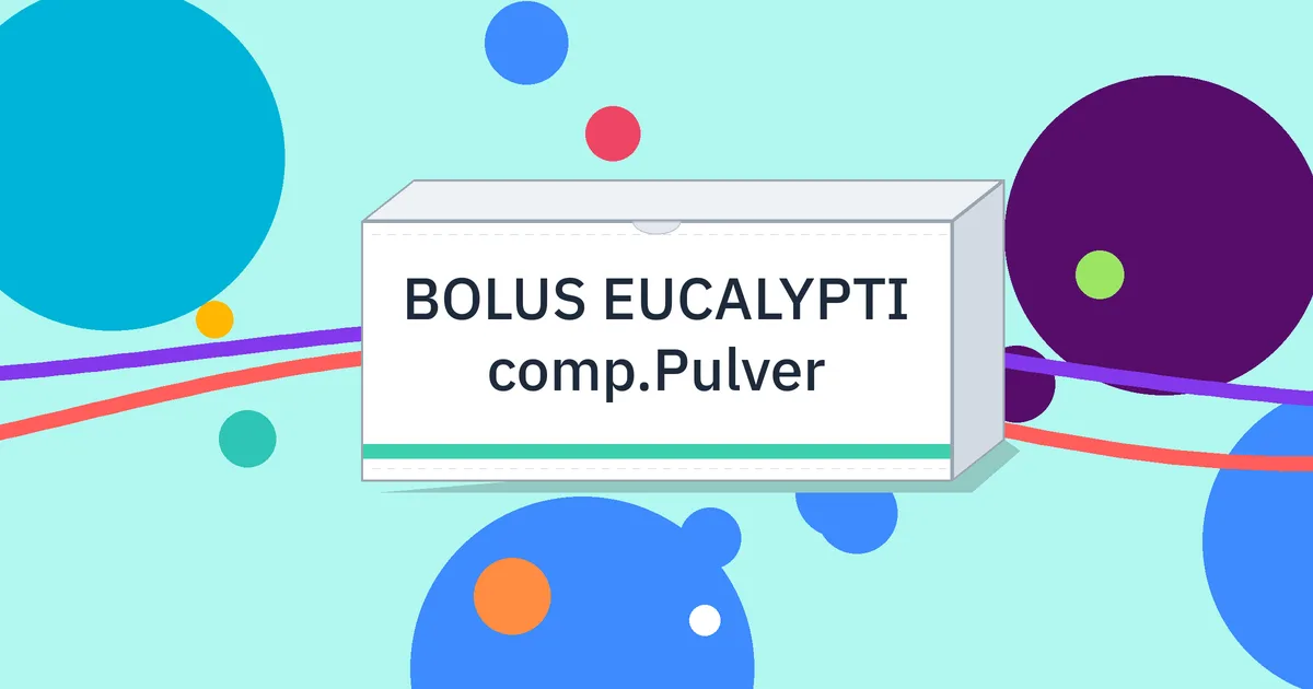Symbolbild: Packung mit der Aufschrift BOLUS EUCALYPTI comp.Pulver (PZN 13716527) – Verfügbarkeit und Bezug in Apotheken in Frankfurt am Main