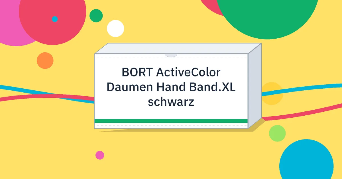 Symbolbild: Packung mit der Aufschrift BORT ActiveColor Daumen Hand Band.XL schwarz (PZN 05873649) – Verfügbarkeit und Bezug in Apotheken in Frankfurt am Main