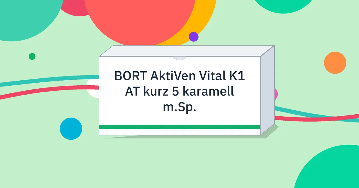 Symbolbild: Packung mit der Aufschrift BORT AktiVen Vital K1 AT kurz 5 karamell m.Sp. (PZN 13737185) – Verfügbarkeit und Bezug in Apotheken in Frankfurt am Main