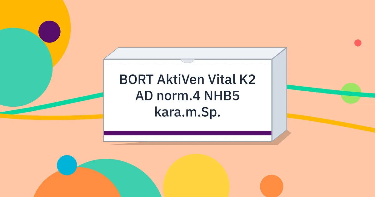 Symbolbild: Packung mit der Aufschrift BORT AktiVen Vital K2 AD norm.4 NHB5 kara.m.Sp. (PZN 17492958) – Verfügbarkeit und Bezug in Apotheken in Frankfurt am Main