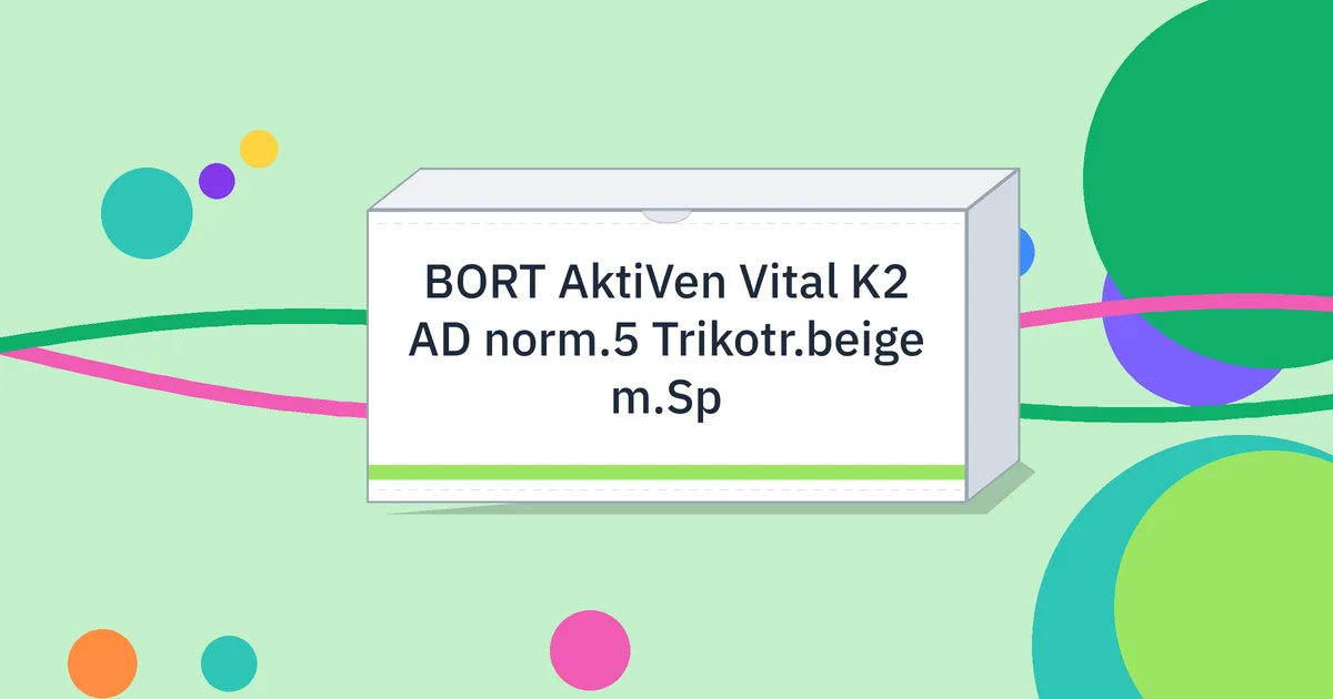 Symbolbild: Packung mit der Aufschrift BORT AktiVen Vital K2 AD norm.5 Trikotr.beige m.Sp (PZN 13727198) – Verfügbarkeit und Bezug in Apotheken in Frankfurt am Main