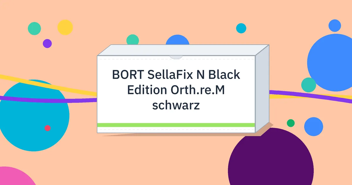Symbolbild: Packung mit der Aufschrift BORT SellaFix N Black Edition Orth.re.M schwarz (PZN 07669870) – Verfügbarkeit und Bezug in Apotheken in Frankfurt am Main