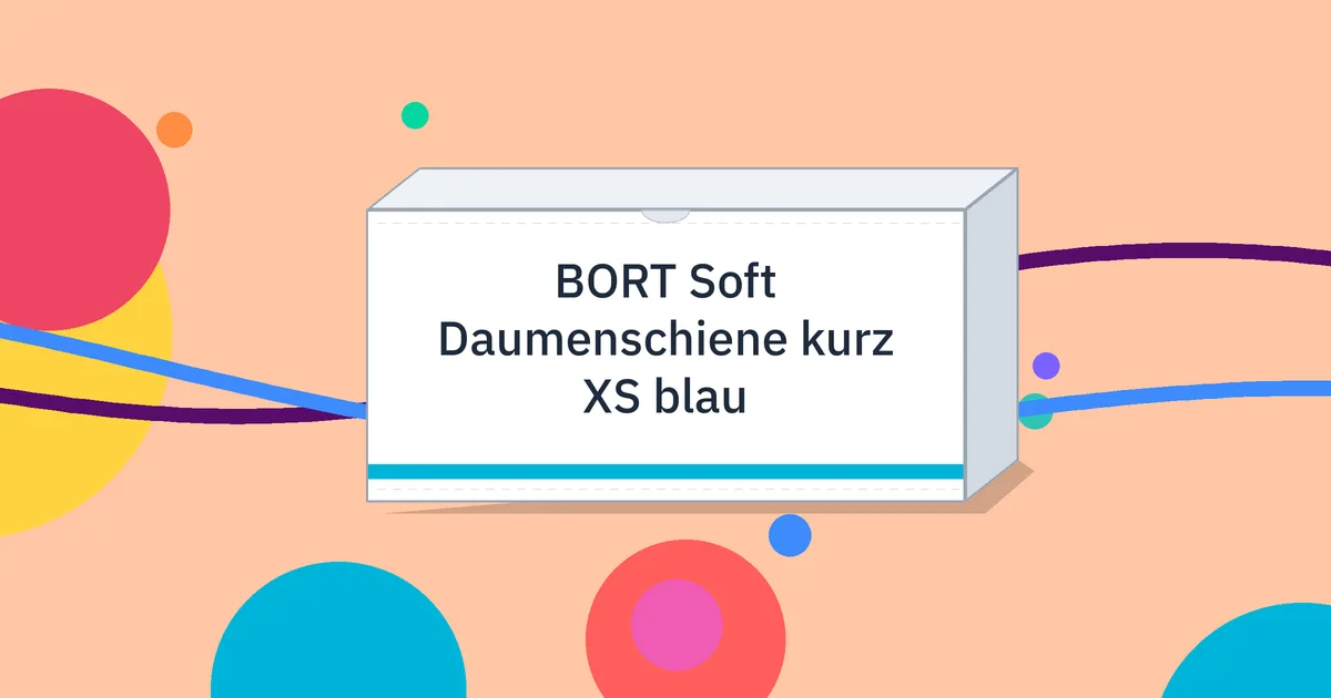 Symbolbild: Packung mit der Aufschrift BORT Soft Daumenschiene kurz XS blau (PZN 12372474) – Verfügbarkeit und Bezug in Apotheken in Frankfurt am Main