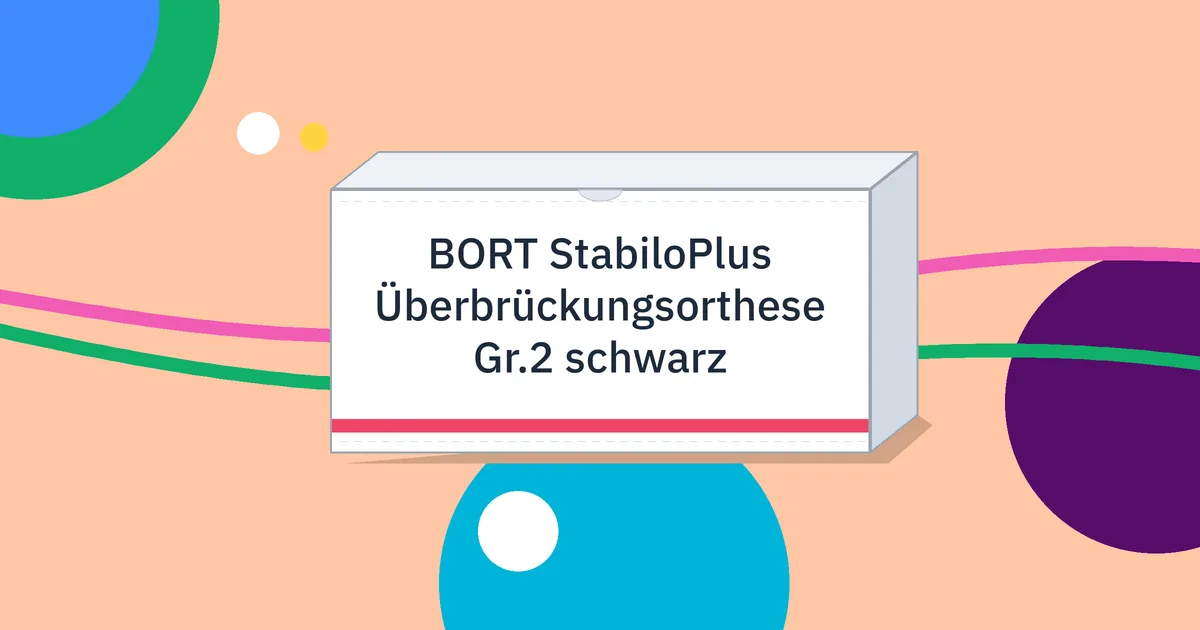 Symbolbild: Packung mit der Aufschrift BORT StabiloPlus Überbrückungsorthese Gr.2 schwarz (PZN 10995194) – Verfügbarkeit und Bezug in Apotheken in Frankfurt am Main