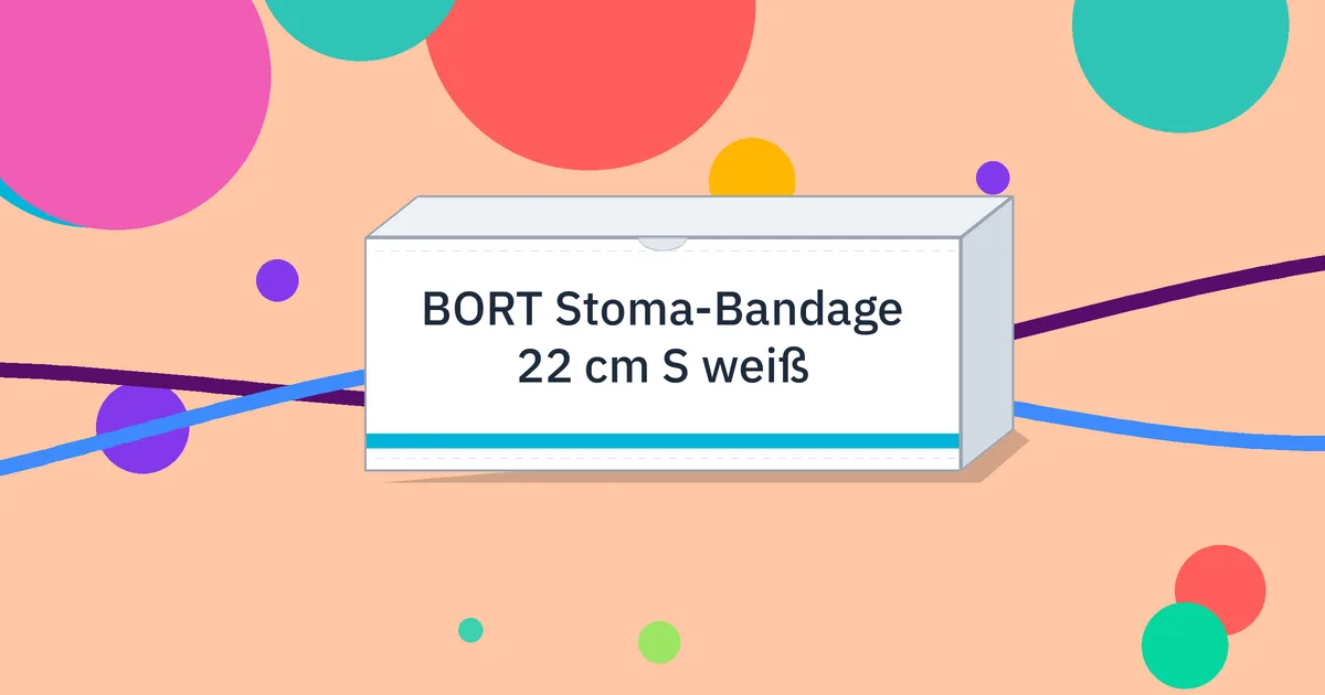 Symbolbild: Packung mit der Aufschrift BORT Stoma-Bandage 22 cm S weiß (PZN 00509465) – Verfügbarkeit und Bezug in Apotheken in Frankfurt am Main