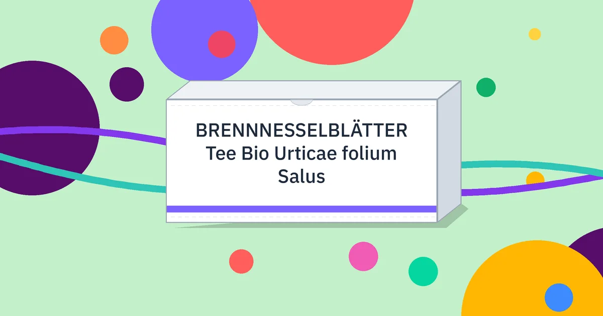Symbolbild: Packung mit der Aufschrift BRENNNESSELBLÄTTER Tee Bio Urticae folium Salus (PZN 05351744) – Verfügbarkeit und Bezug in Apotheken in Frankfurt am Main