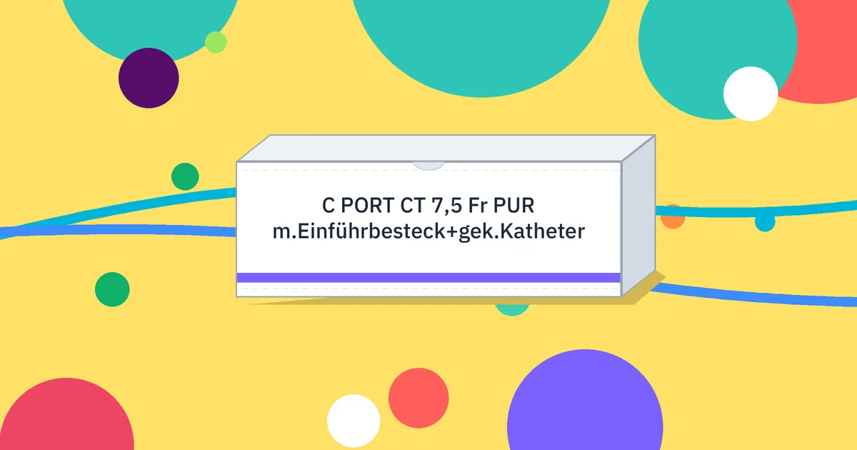 Symbolbild: Packung mit der Aufschrift C PORT CT 7,5 Fr PUR m.Einführbesteck+gek.Katheter (PZN 10929033) – Verfügbarkeit und Bezug in Apotheken in Frankfurt am Main