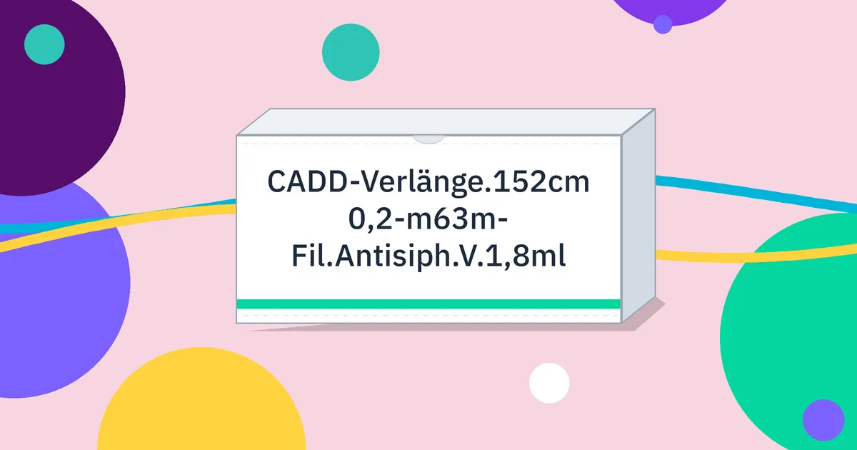 Symbolbild: Packung mit der Aufschrift CADD-Verlänge.152cm 0,2-m63m-Fil.Antisiph.V.1,8ml (PZN 19208789) – Verfügbarkeit und Bezug in Apotheken in Frankfurt am Main