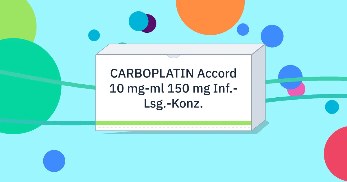 Symbolbild: Packung mit der Aufschrift CARBOPLATIN Accord 10 mg-ml 150 mg Inf.-Lsg.-Konz. (PZN 00252291) – Verfügbarkeit und Bezug in Apotheken in Frankfurt am Main