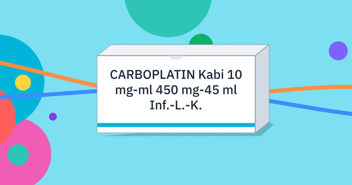 Symbolbild: Packung mit der Aufschrift CARBOPLATIN Kabi 10 mg-ml 450 mg-45 ml Inf.-L.-K. (PZN 00877393) – Verfügbarkeit und Bezug in Apotheken in Frankfurt am Main