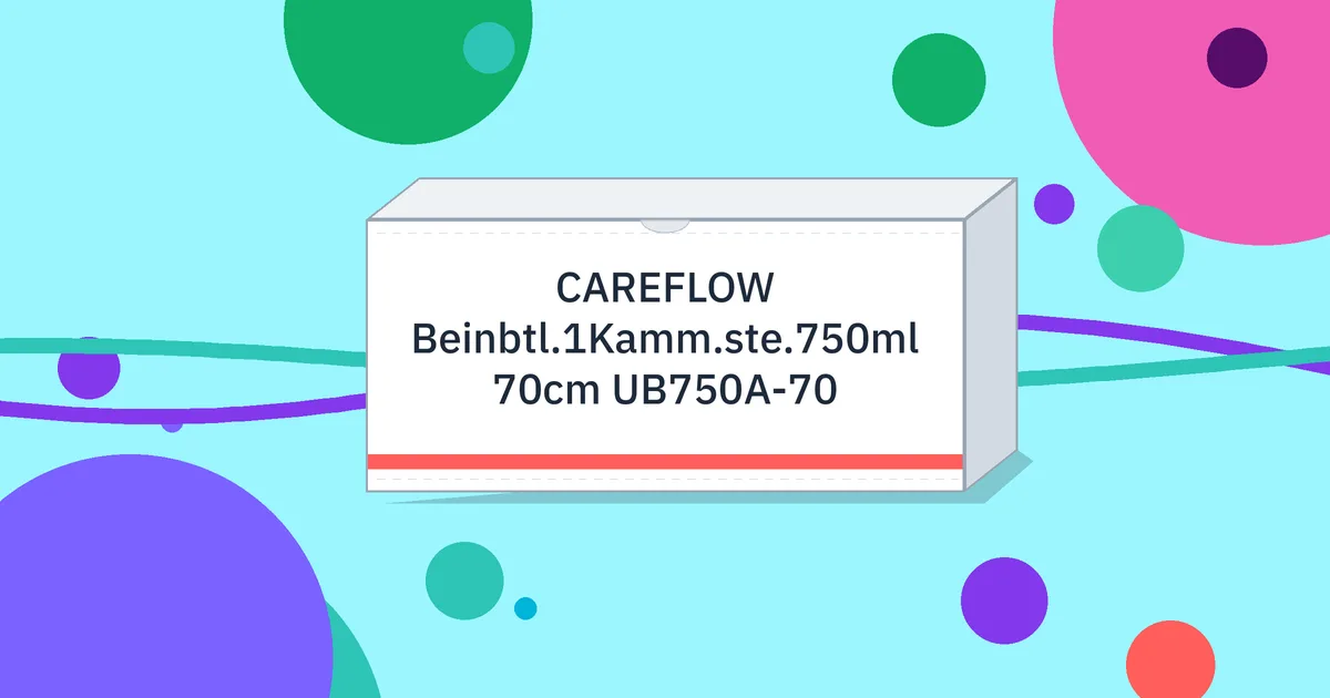 Symbolbild: Packung mit der Aufschrift CAREFLOW Beinbtl.1Kamm.ste.750ml 70cm UB750A-70 (PZN 19438785) – Verfügbarkeit und Bezug in Apotheken in Frankfurt am Main