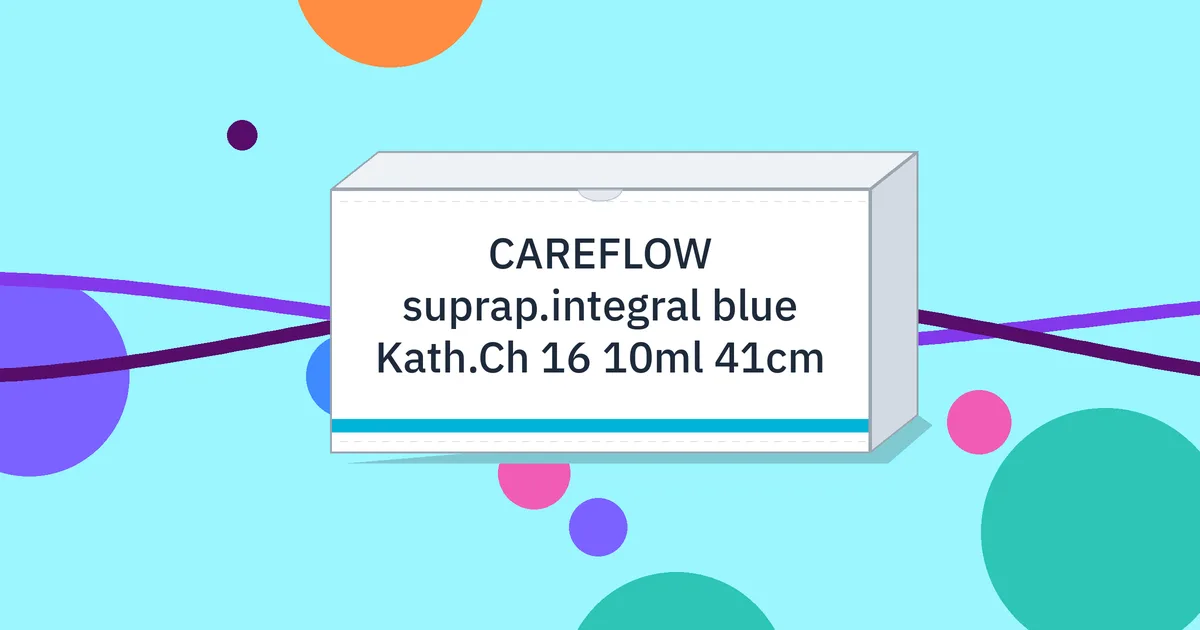 Symbolbild: Packung mit der Aufschrift CAREFLOW suprap.integral blue Kath.Ch 16 10ml 41cm (PZN 16841049) – Verfügbarkeit und Bezug in Apotheken in Frankfurt am Main