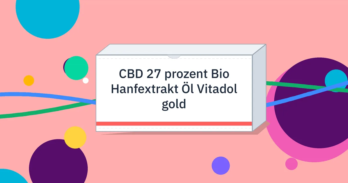 Symbolbild: Packung mit der Aufschrift CBD 27 prozent Bio Hanfextrakt Öl Vitadol gold (PZN 17253194) – Verfügbarkeit und Bezug in Apotheken in Frankfurt am Main