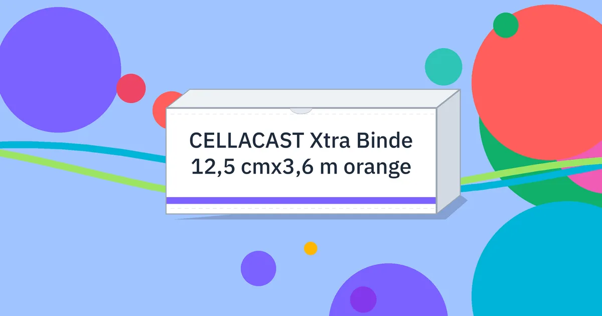 Symbolbild: Packung mit der Aufschrift CELLACAST Xtra Binde 12,5 cmx3,6 m orange (PZN 11381985) – Verfügbarkeit und Bezug in Apotheken in Frankfurt am Main