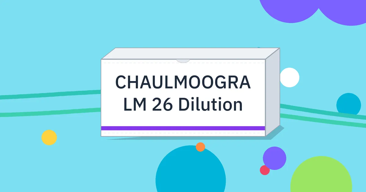 Symbolbild: Packung mit der Aufschrift CHAULMOOGRA LM 26 Dilution (PZN 13439128) – Verfügbarkeit und Bezug in Apotheken in Frankfurt am Main