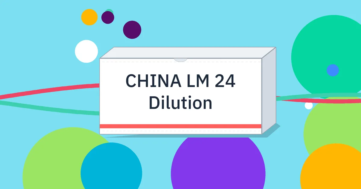 Symbolbild: Packung mit der Aufschrift CHINA LM 24 Dilution (PZN 12813961) – Verfügbarkeit und Bezug in Apotheken in Frankfurt am Main