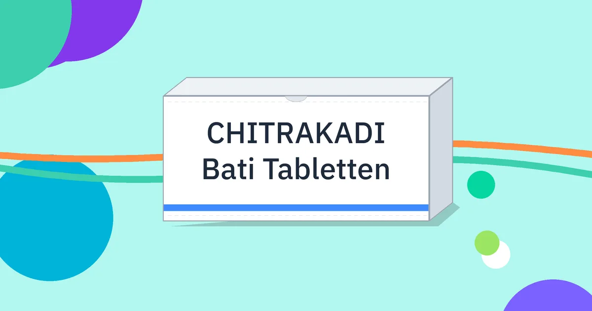 Symbolbild: Packung mit der Aufschrift CHITRAKADI Bati Tabletten (PZN 07226204) – Verfügbarkeit und Bezug in Apotheken in Frankfurt am Main