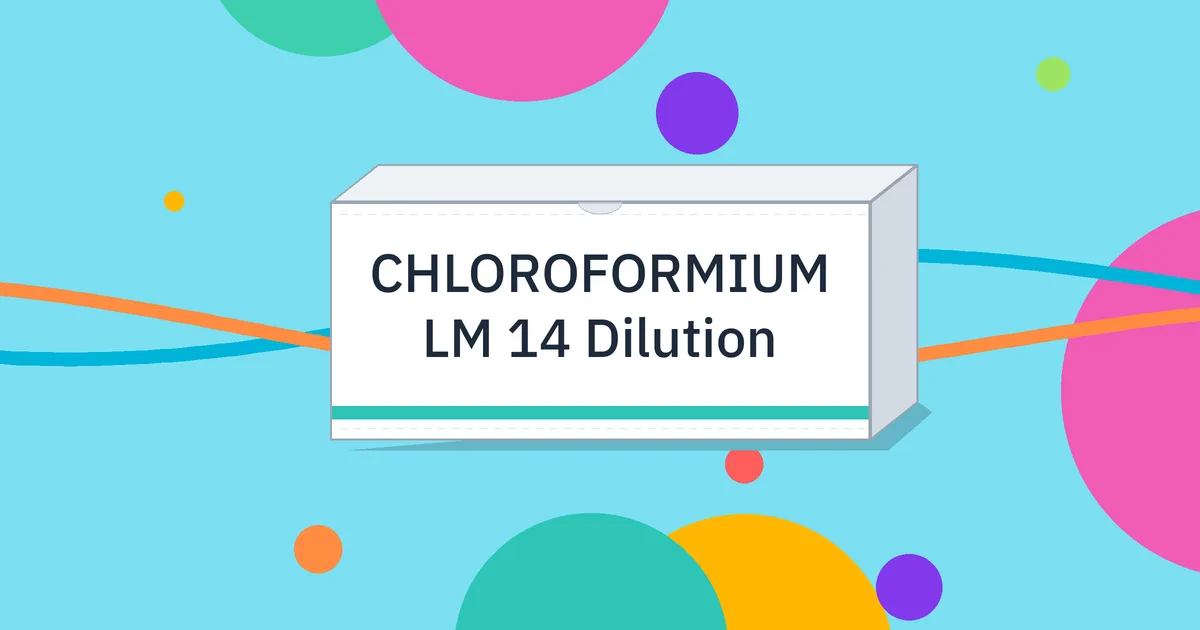 Symbolbild: Packung mit der Aufschrift CHLOROFORMIUM LM 14 Dilution (PZN 13444572) – Verfügbarkeit und Bezug in Apotheken in Frankfurt am Main