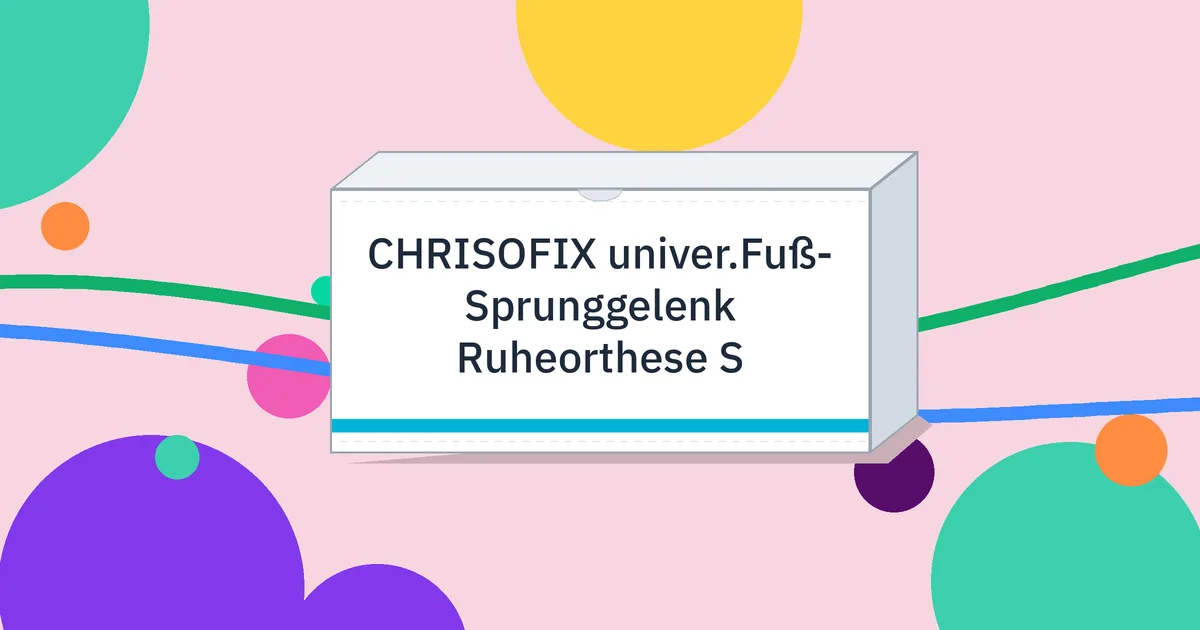 Symbolbild: Packung mit der Aufschrift CHRISOFIX univer.Fuß-Sprunggelenk Ruheorthese S (PZN 19555120) – Verfügbarkeit und Bezug in Apotheken in Frankfurt am Main