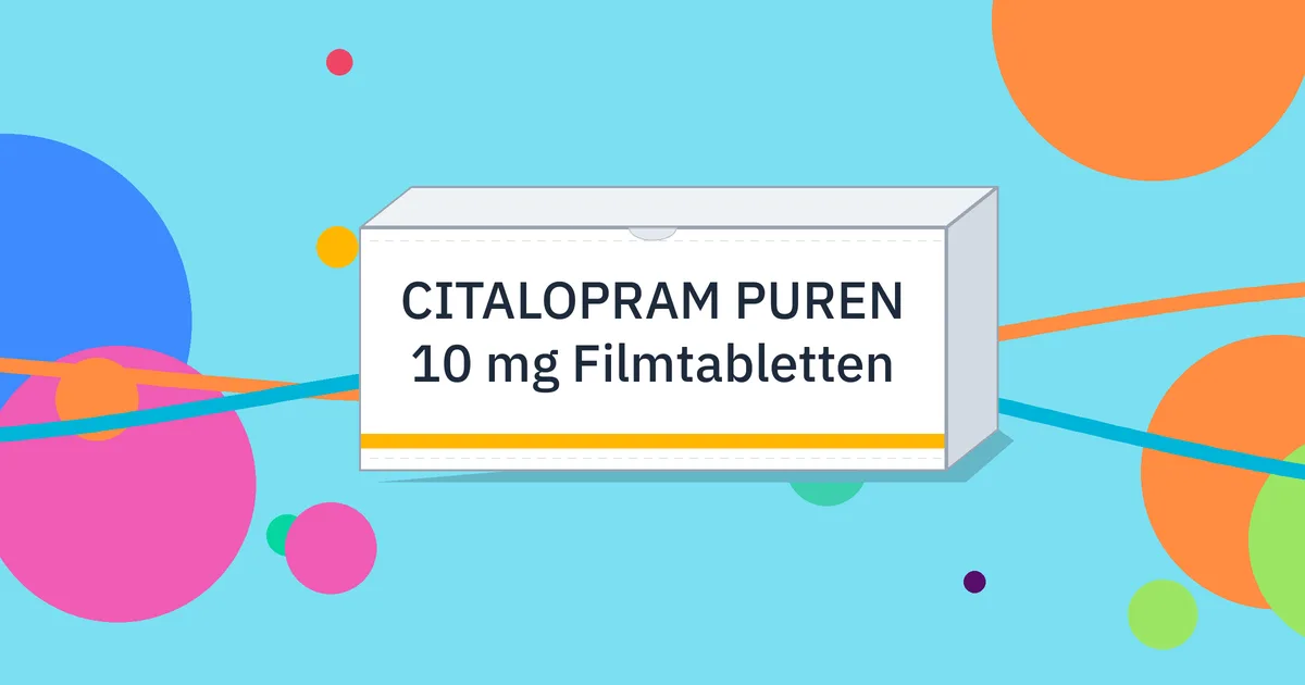 Symbolbild: Packung mit der Aufschrift CITALOPRAM PUREN 10 mg Filmtabletten (PZN 15616712) – Verfügbarkeit und Bezug in Apotheken in Frankfurt am Main