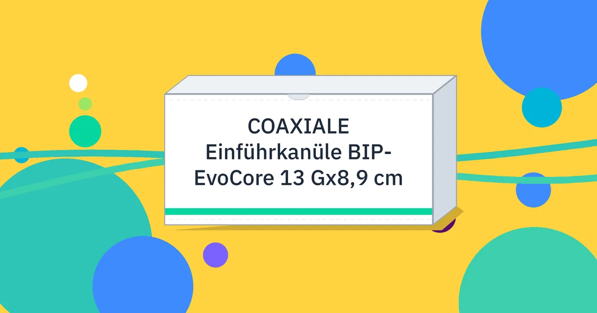 Symbolbild: Packung mit der Aufschrift COAXIALE Einführkanüle BIP-EvoCore 13 Gx8,9 cm (PZN 16135340) – Verfügbarkeit und Bezug in Apotheken in Frankfurt am Main