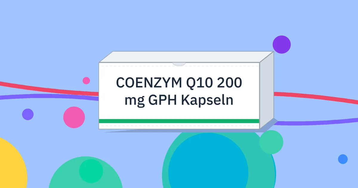 Symbolbild: Packung mit der Aufschrift COENZYM Q10 200 mg GPH Kapseln (PZN 06832894) – Verfügbarkeit und Bezug in Apotheken in Frankfurt am Main