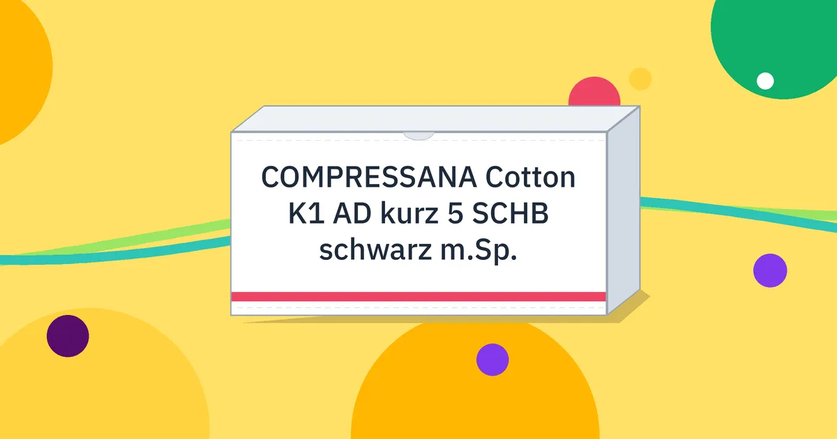 Symbolbild: Packung mit der Aufschrift COMPRESSANA Cotton K1 AD kurz 5 SCHB schwarz m.Sp. (PZN 16959331) – Verfügbarkeit und Bezug in Apotheken in Frankfurt am Main