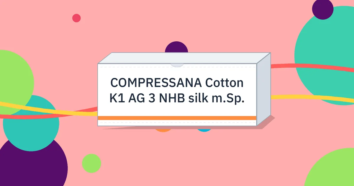 Symbolbild: Packung mit der Aufschrift COMPRESSANA Cotton K1 AG 3 NHB silk m.Sp. (PZN 11393149) – Verfügbarkeit und Bezug in Apotheken in Frankfurt am Main