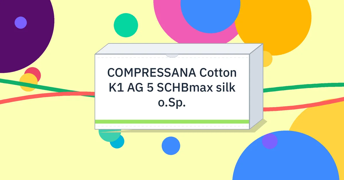 Symbolbild: Packung mit der Aufschrift COMPRESSANA Cotton K1 AG 5 SCHBmax silk o.Sp. (PZN 16959928) – Verfügbarkeit und Bezug in Apotheken in Frankfurt am Main