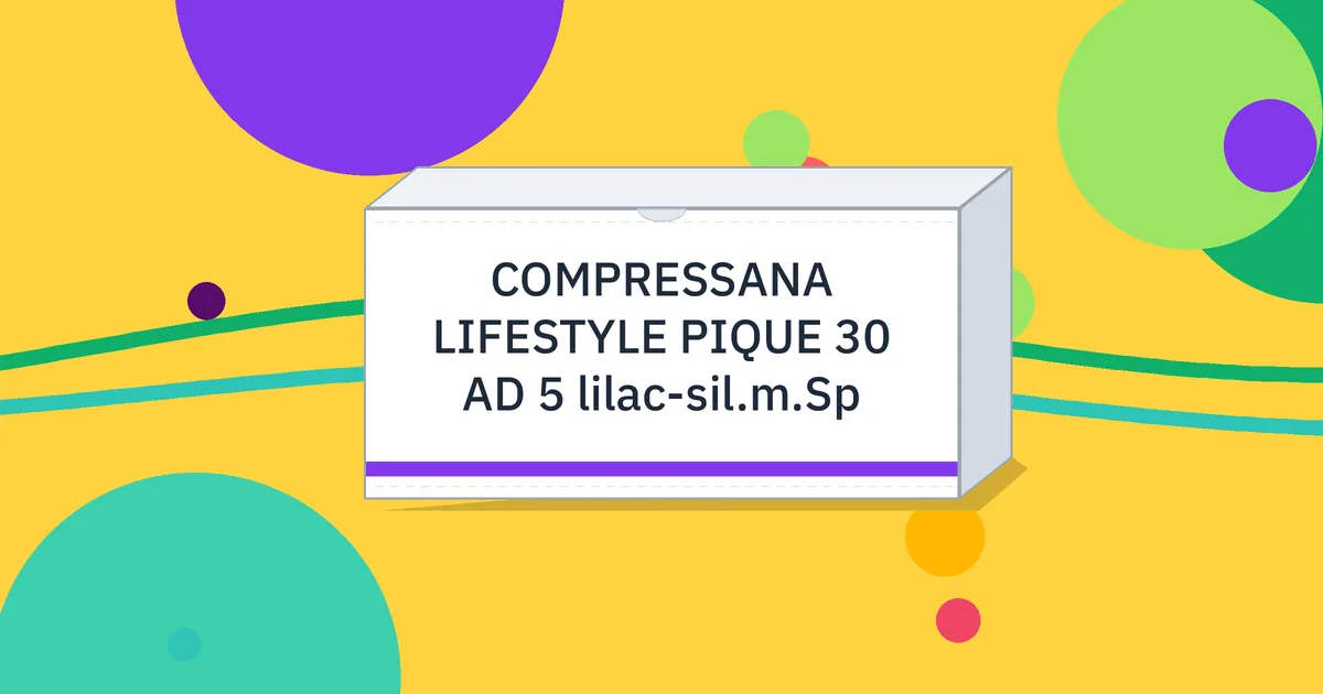 Symbolbild: Packung mit der Aufschrift COMPRESSANA LIFESTYLE PIQUE 30 AD 5 lilac-sil.m.Sp (PZN 19689808) – Verfügbarkeit und Bezug in Apotheken in Frankfurt am Main