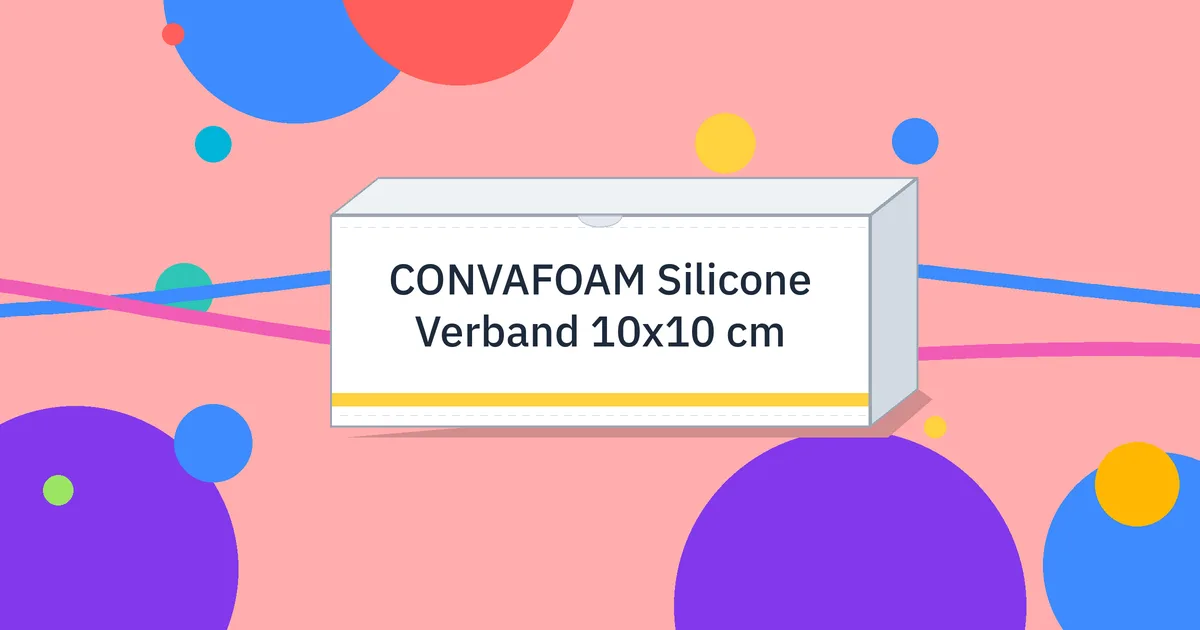 Symbolbild: Packung mit der Aufschrift CONVAFOAM Silicone Verband 10x10 cm (PZN 20629444) – Verfügbarkeit und Bezug in Apotheken in Frankfurt am Main